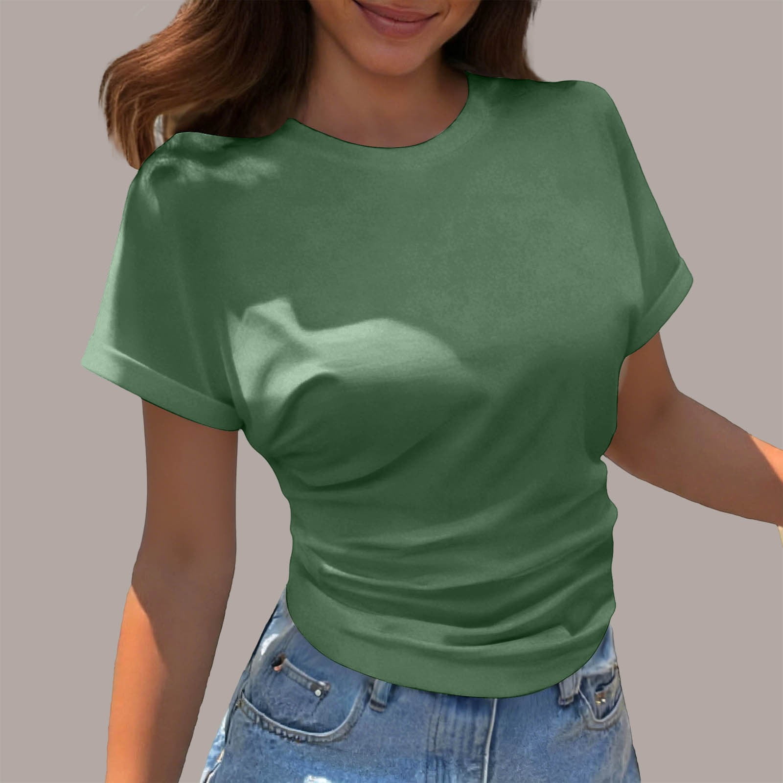 EliteGoogv Women's Solid Color T-shirts Crew Neck Short Sleeve Tee Tops ...