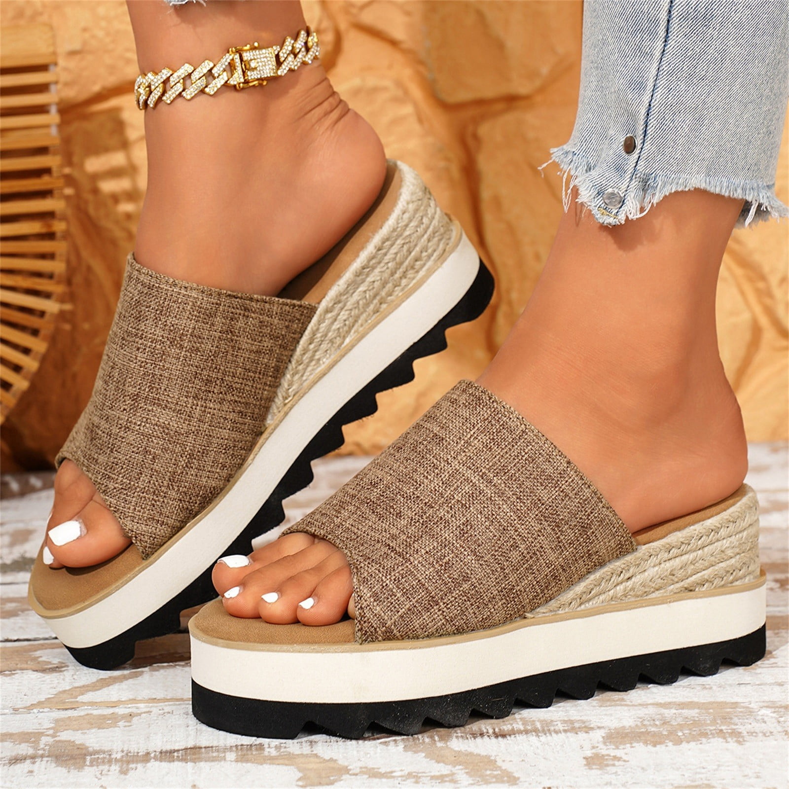 EliteGoogv Womens Sandals Round Toe Platform Lightweight Slide Sandals ...