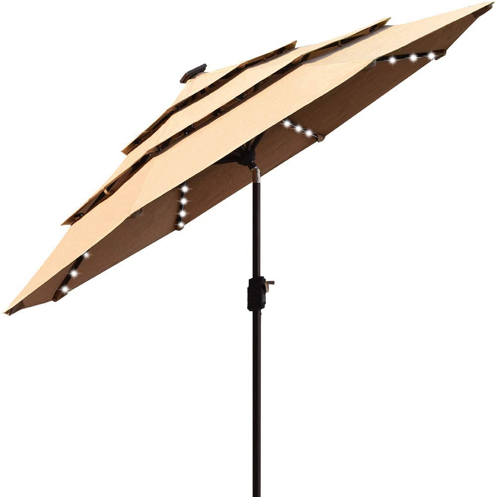 EliteShade Sunbrella Solar 9ft 3 Tiers Market Umbrella with 80 LED ...