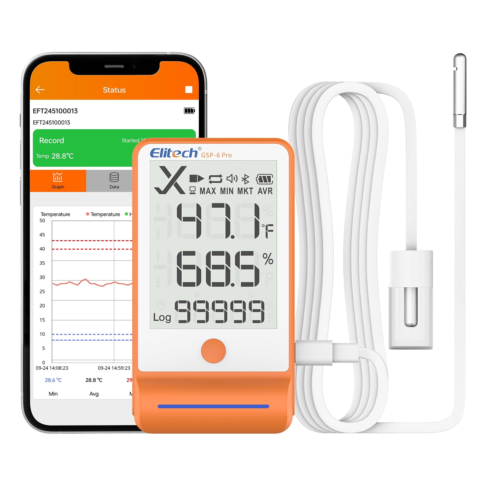 Elitech Bluetooth Thermometer Data Logger Temperature with Shadow Data ...