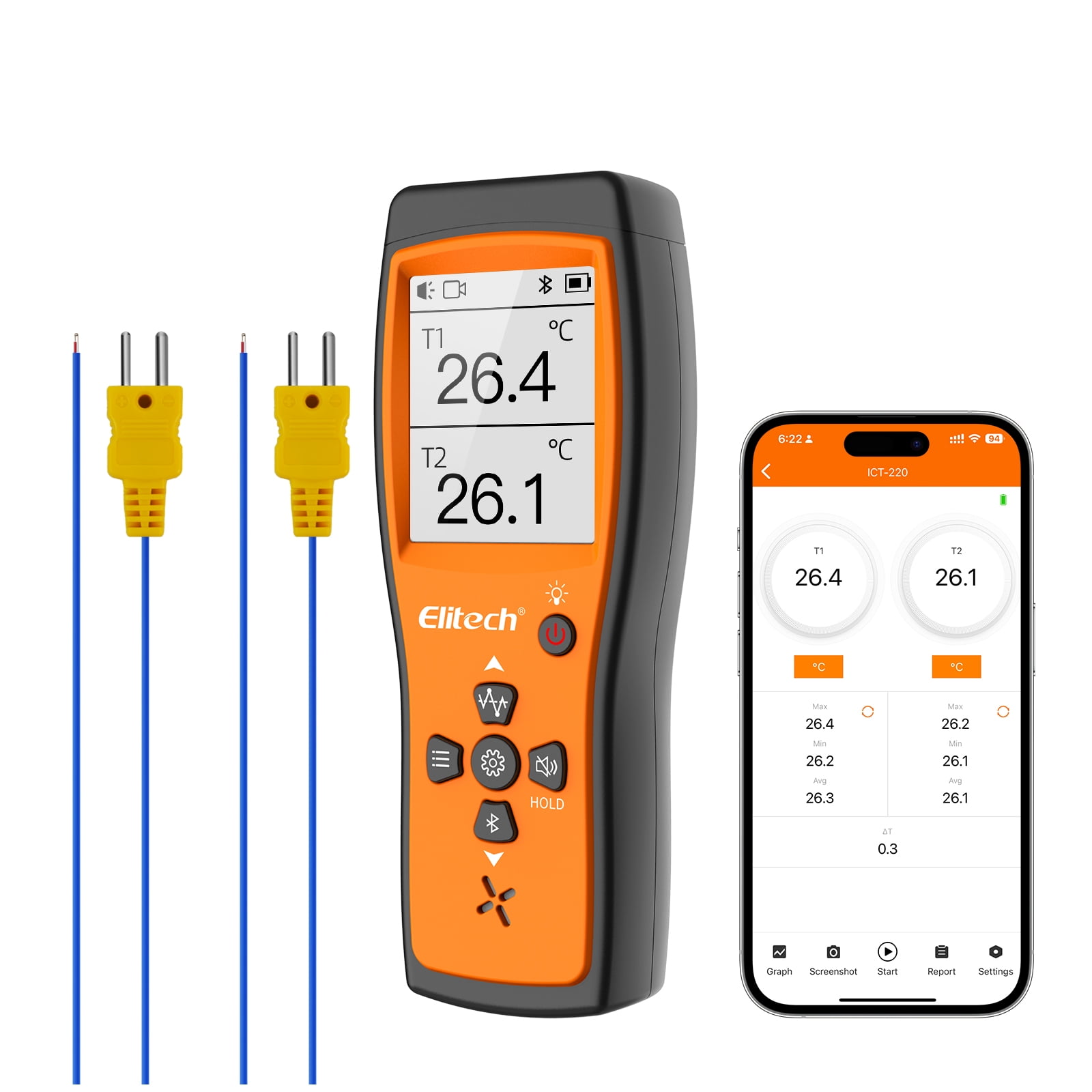 Elitech ICT-220 Dual Digital Thermocouple Temperature Thermometer with ...