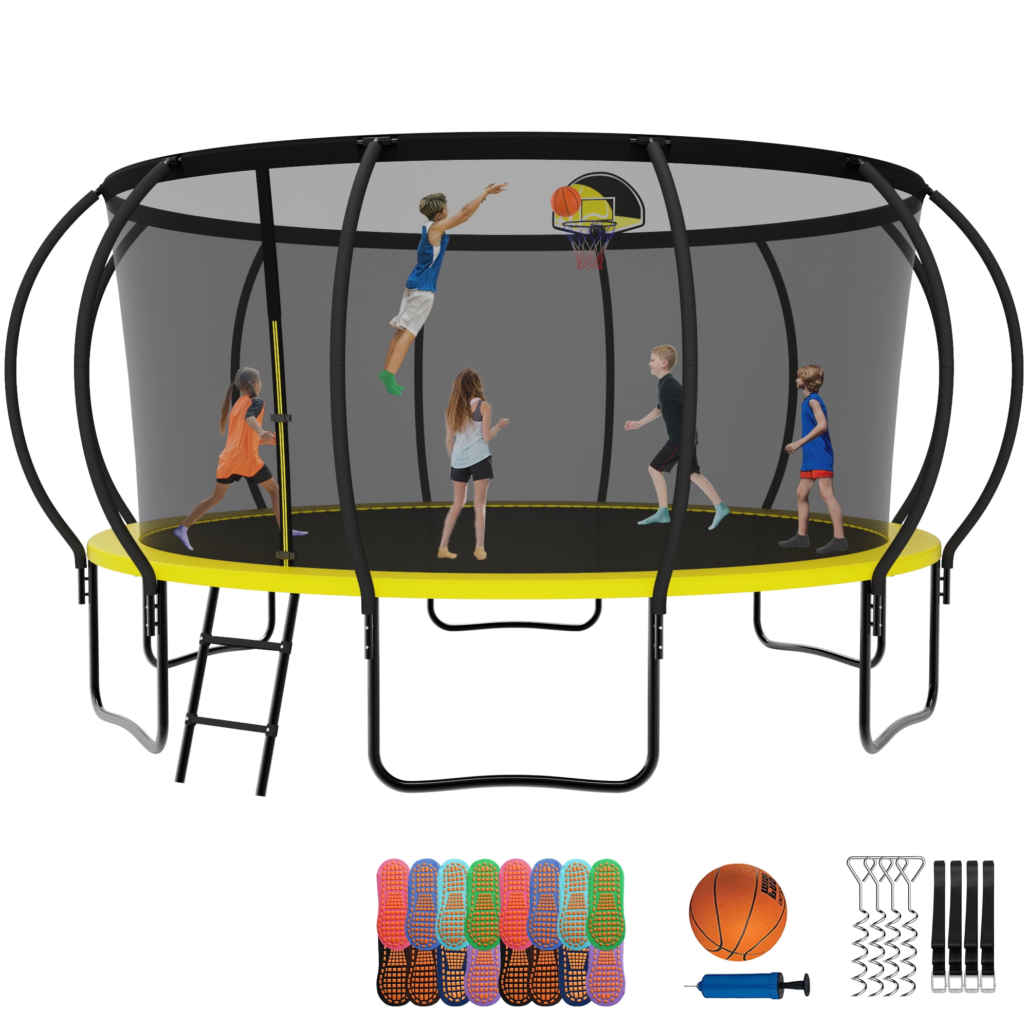 Elitezip 16 FT Trampoline, 1500 LBS for Kids Teens Adults with Socks, Ladder, Recreational ...