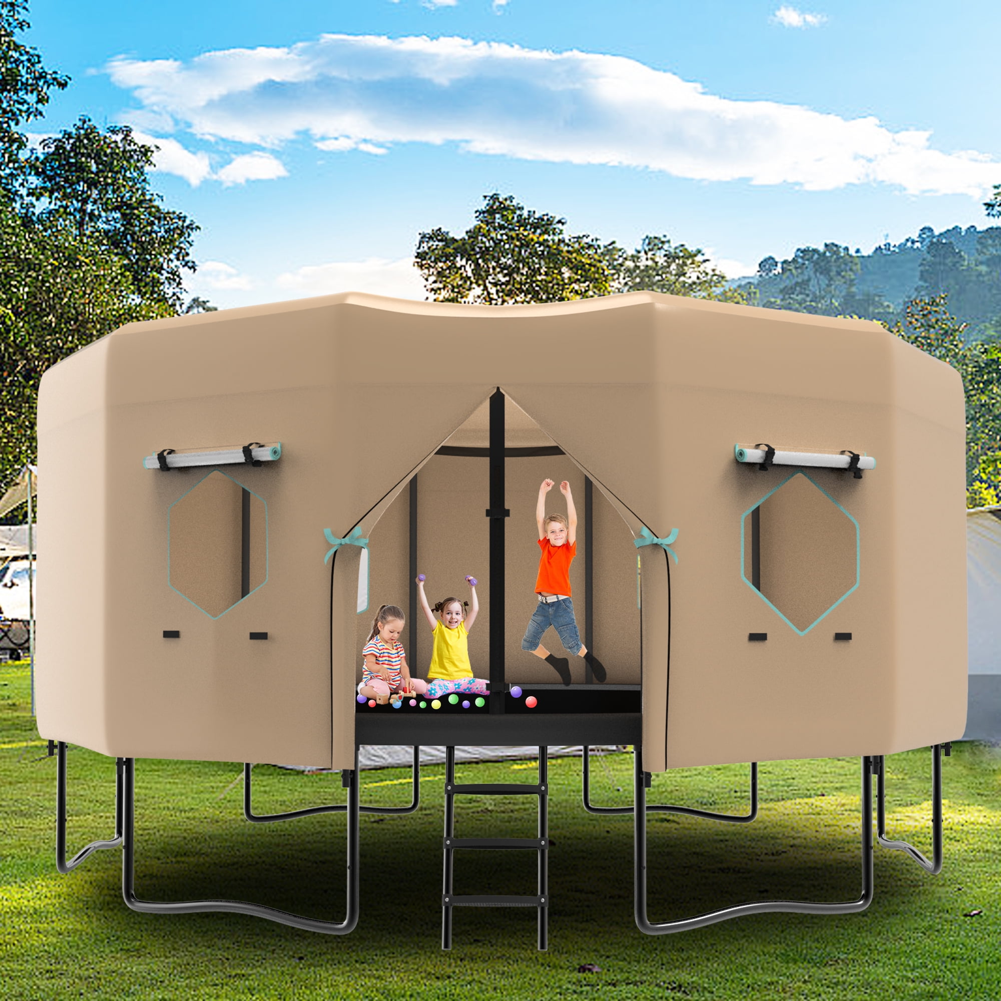 Elitezip Trampoline Tent, 16FT Trampoline Tent with 6 Windows, Sun ...