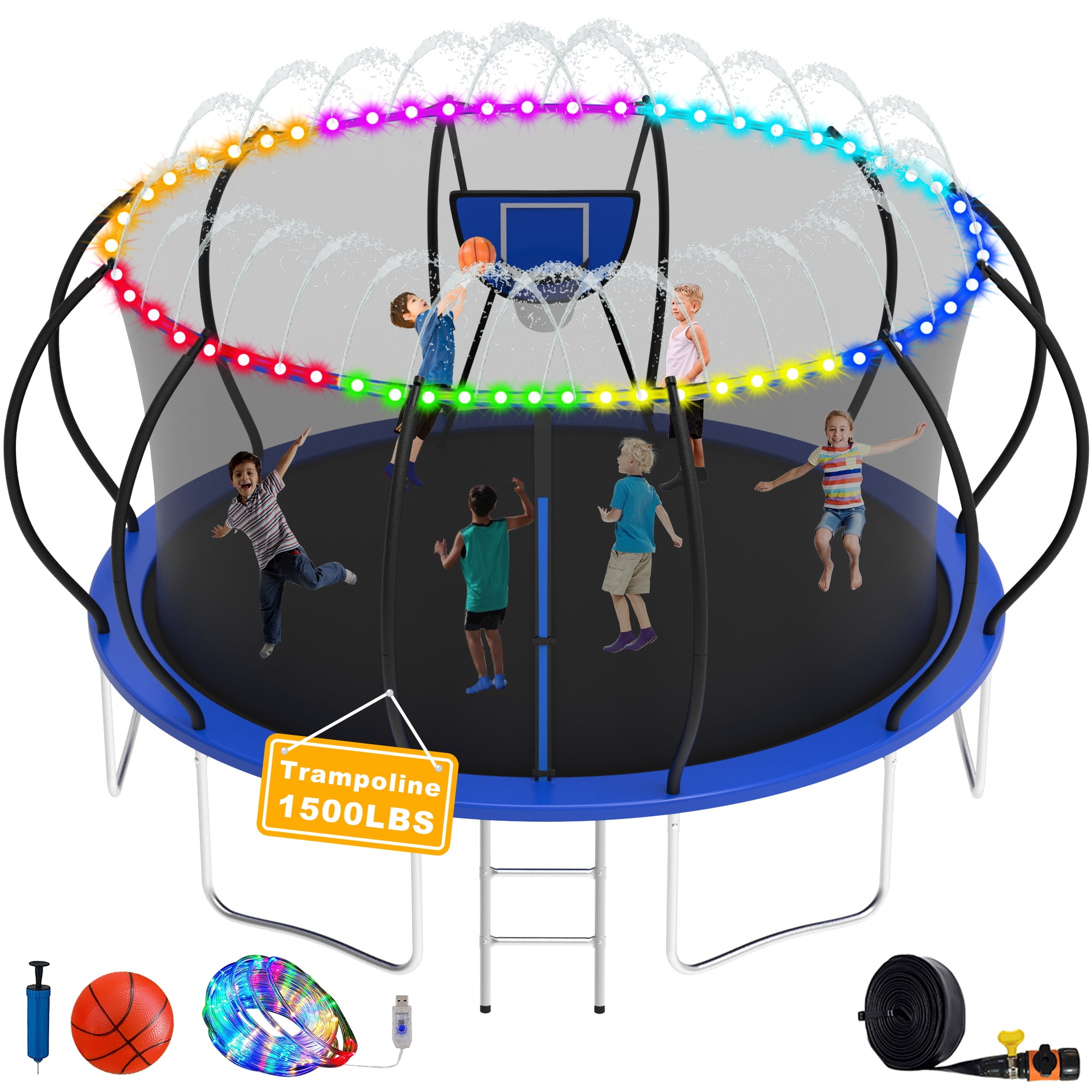 Elitezip 16FT Trampoline with Enclosure, 1500LBS Outdoor Trampolines ...