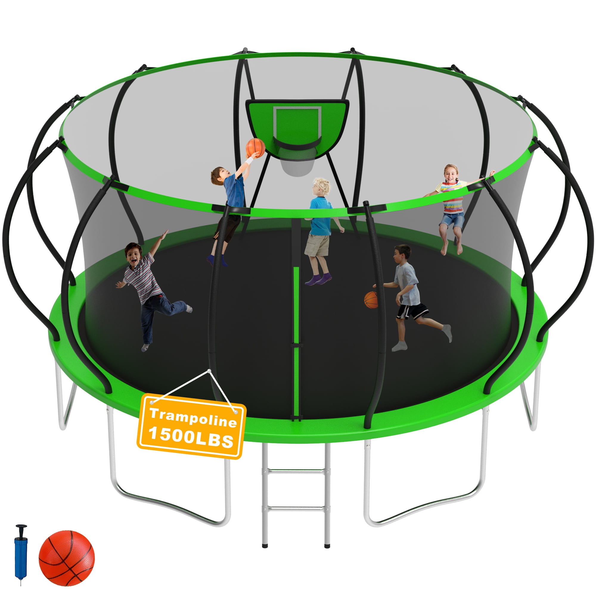 Elitezip 16FT Trampoline with Enclosure Net, Outdoor Trampoline with ...