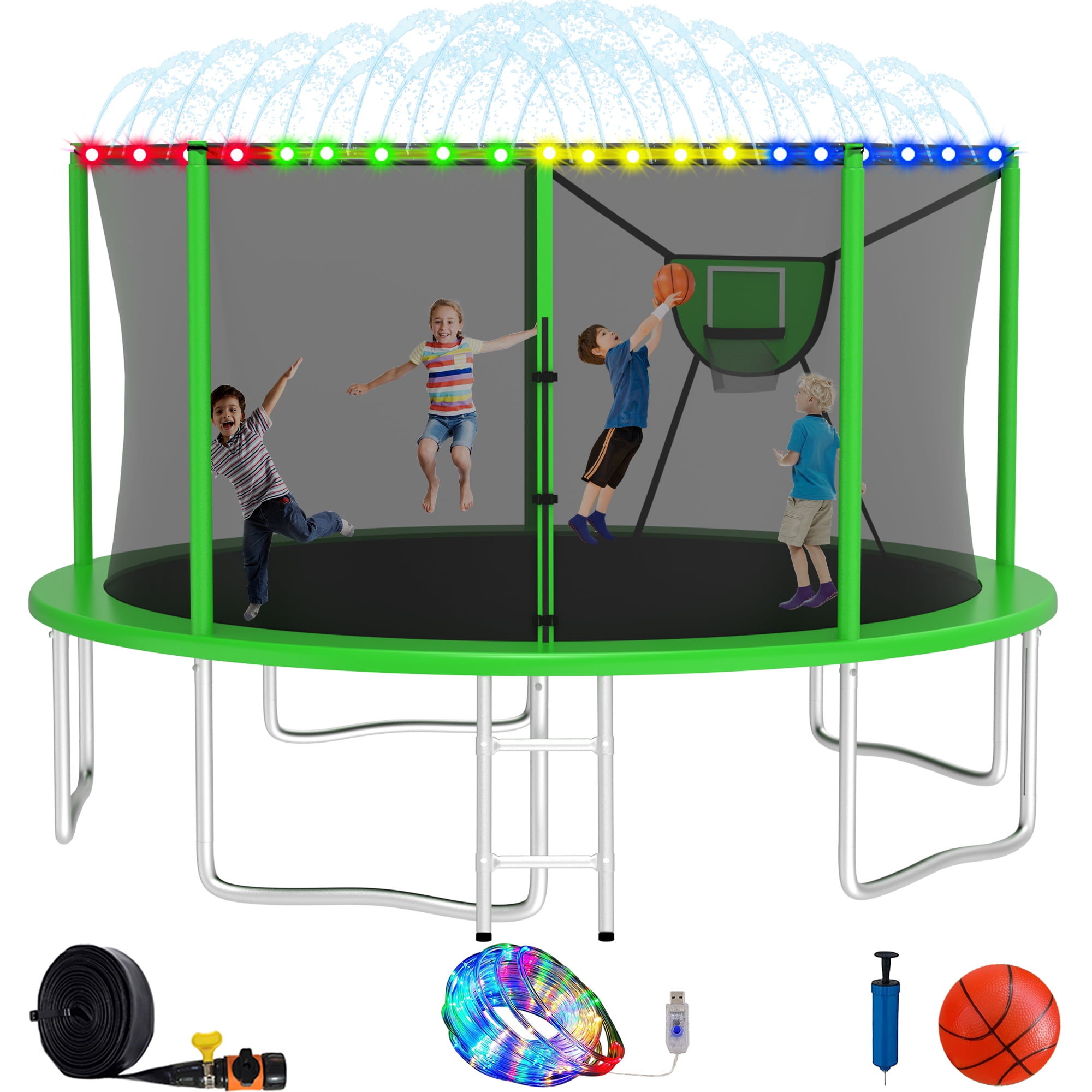 Elitezip 14FT Outdoor Trampoline, Heavy-Duty, Enclosure Net, Basketball ...