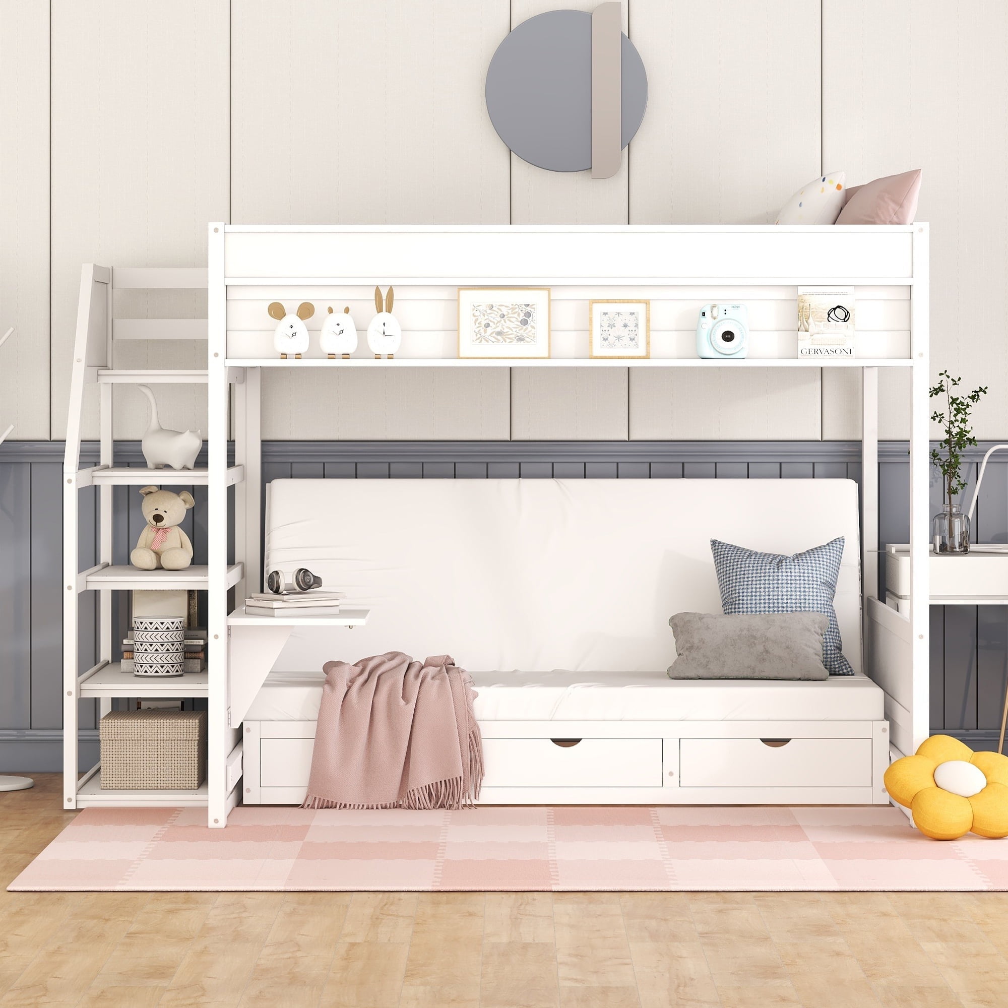 Elitezip Full Size Wooden Convertible Bunk Bed with Storage Staircase ...