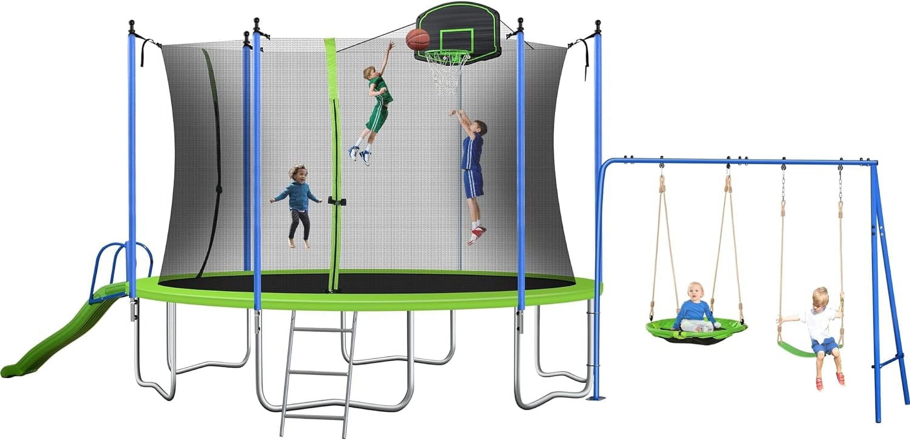 Elitezip Trampoline, 12FT 14FT 1400LBS Trampoline with Swing and Slide ...