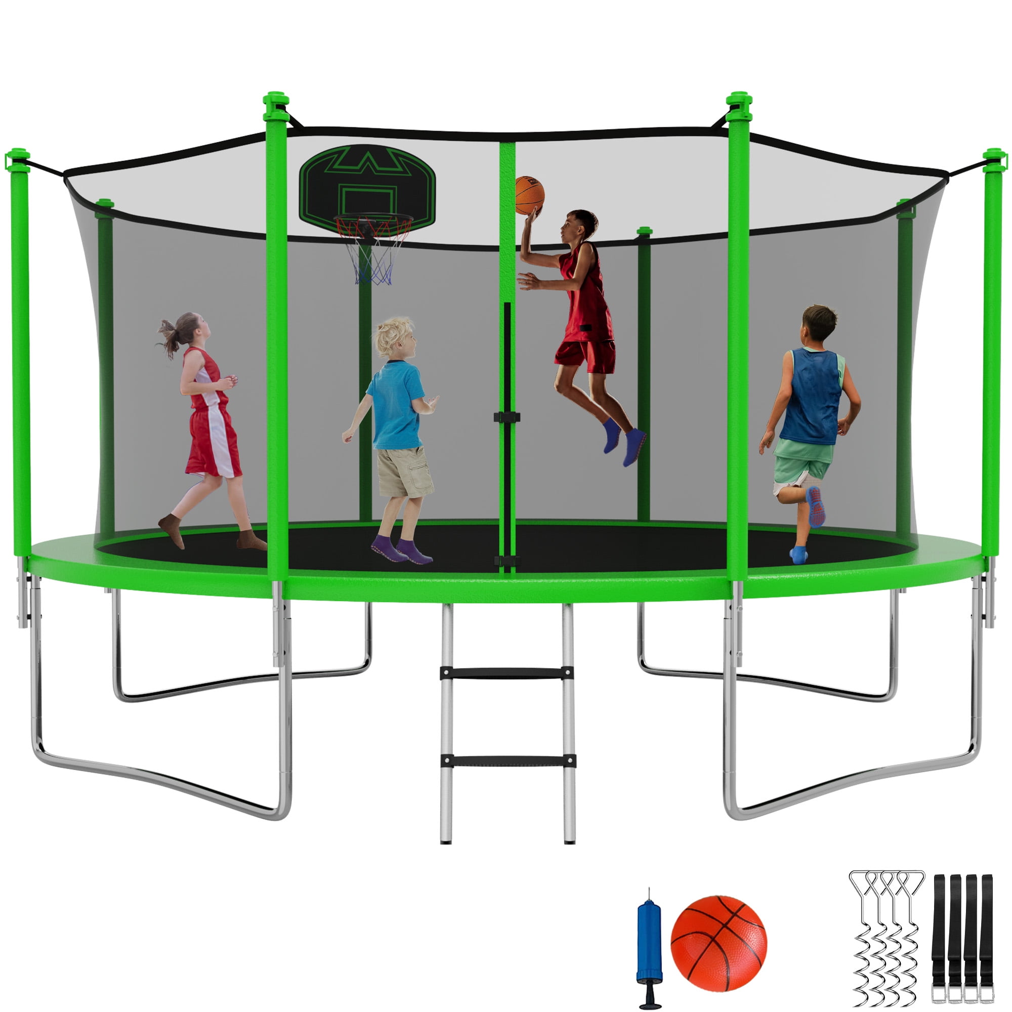 Elitezip 12-15FT Trampoline, 1400LBS, Kids & Adults, Enclosure Net ...