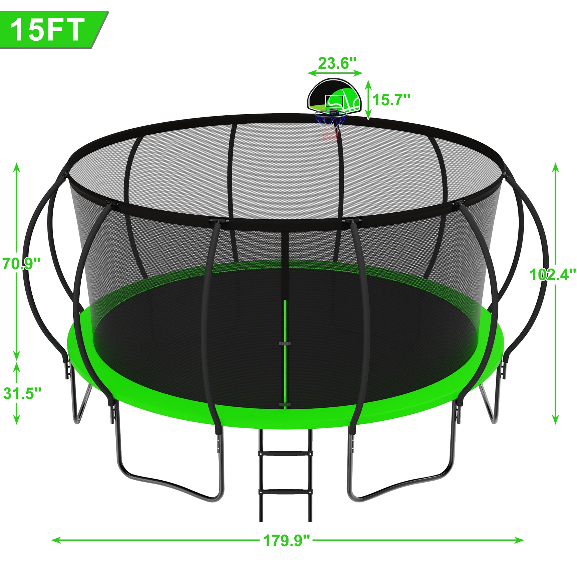 Elitezip Trampoline 15 FT 1500 LBS for Kids, Teens, Adults, Pumpkin ...