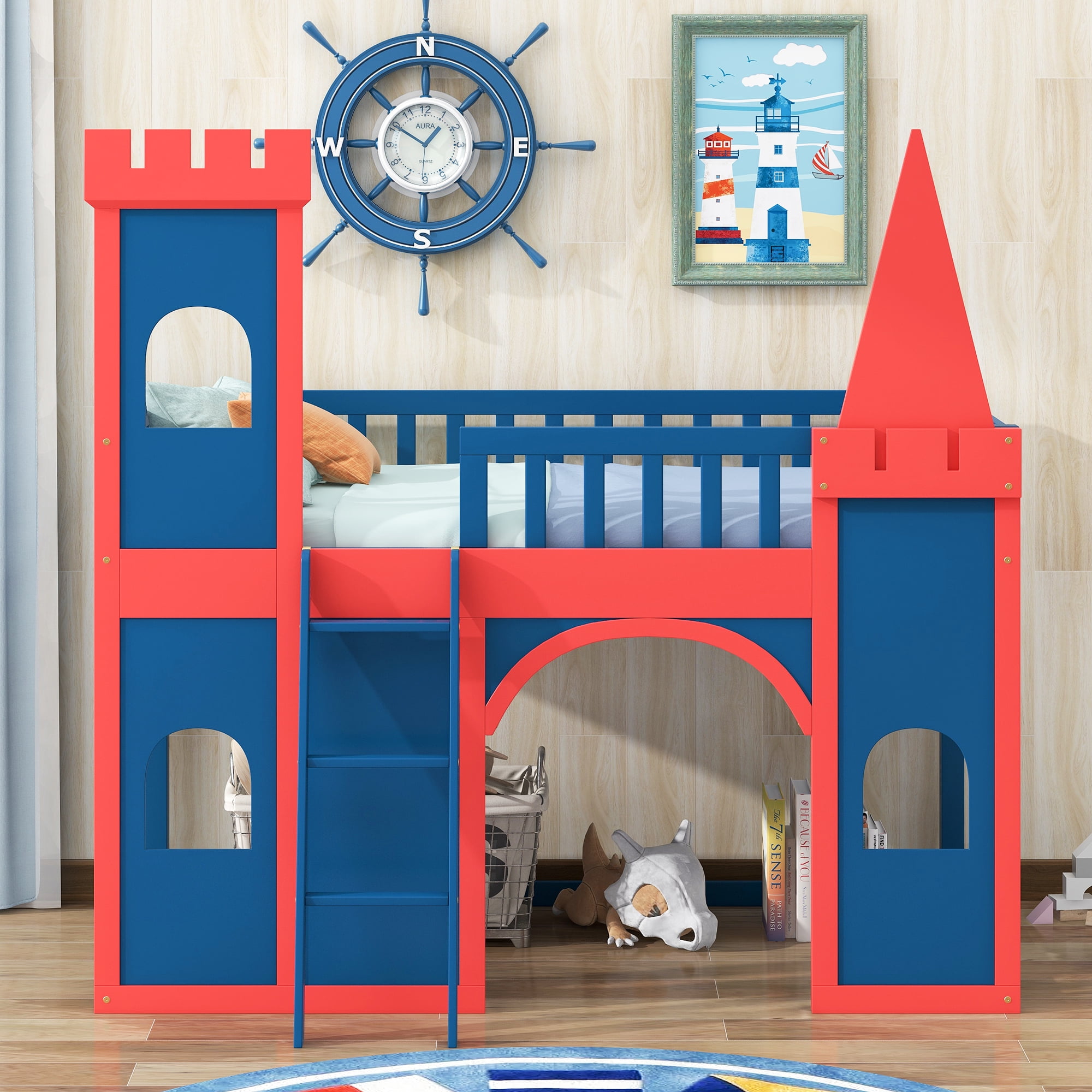 Elitezip Twin Size Loft Bed for Teens & Adults, Castle Shaped Loft Bed ...