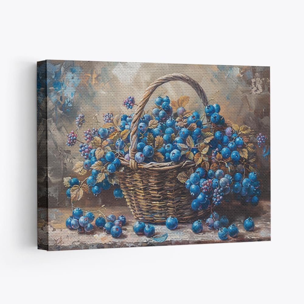 Elivita Old Basket Of Blueberry Vintage Art Design 1 Wall Decor Canvas ...