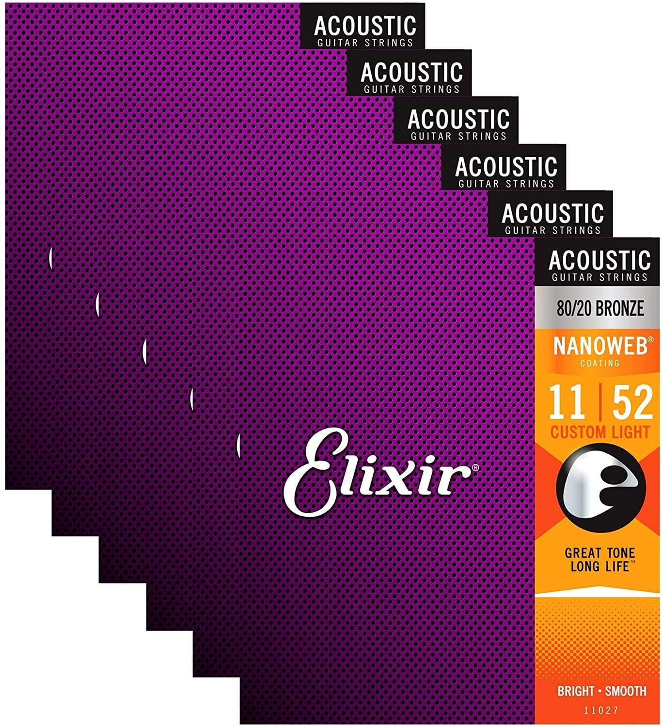 Elixir 11052 80/20 Bronze Acoustic Guitar Strings with NANOWEB. Light ...