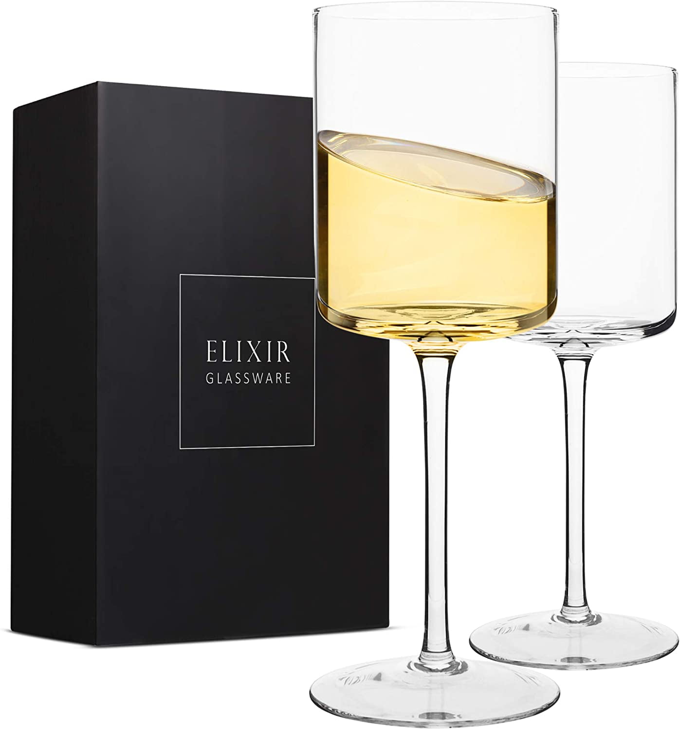 Elixir Glassware Elegant Square Edge Wine Glasses - Set of 2 (14oz ...