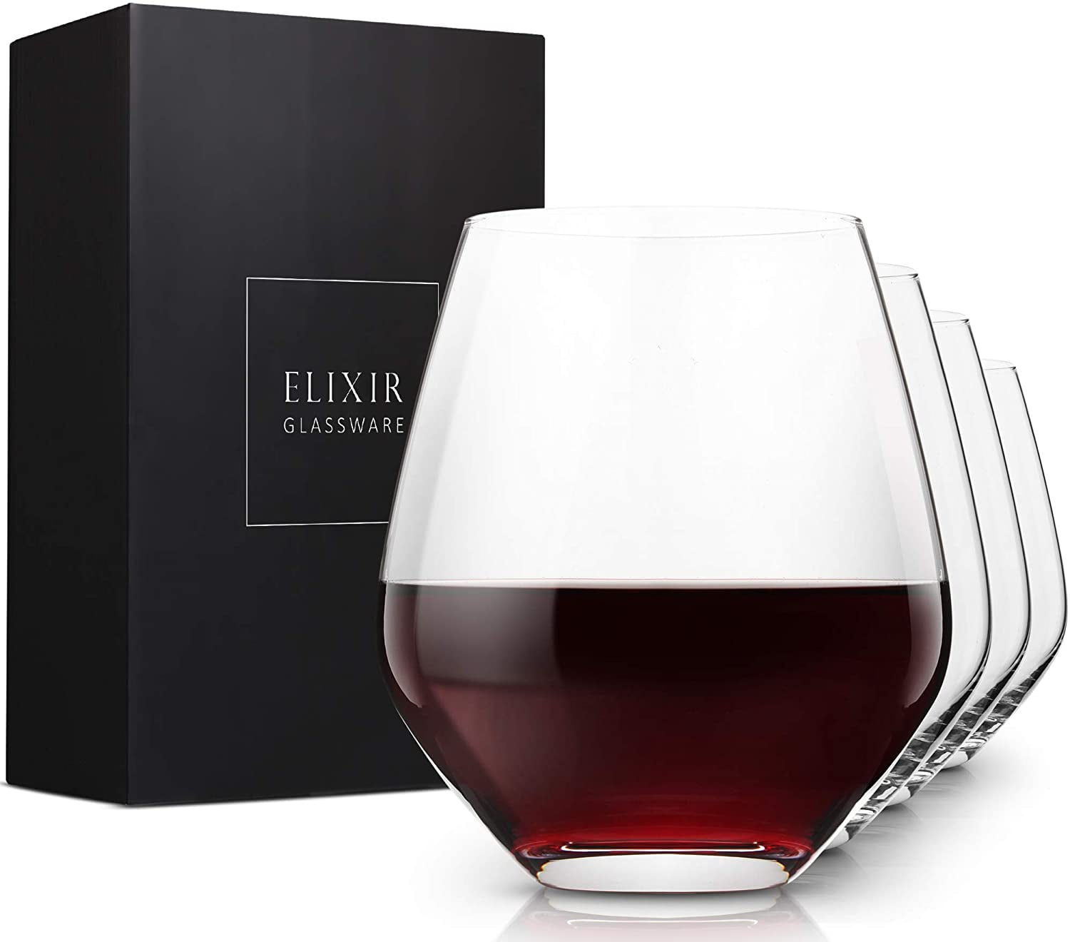 Elixir Glassware Hand Blown Crystal Stemless Red Wine Glasses, 18oz ...
