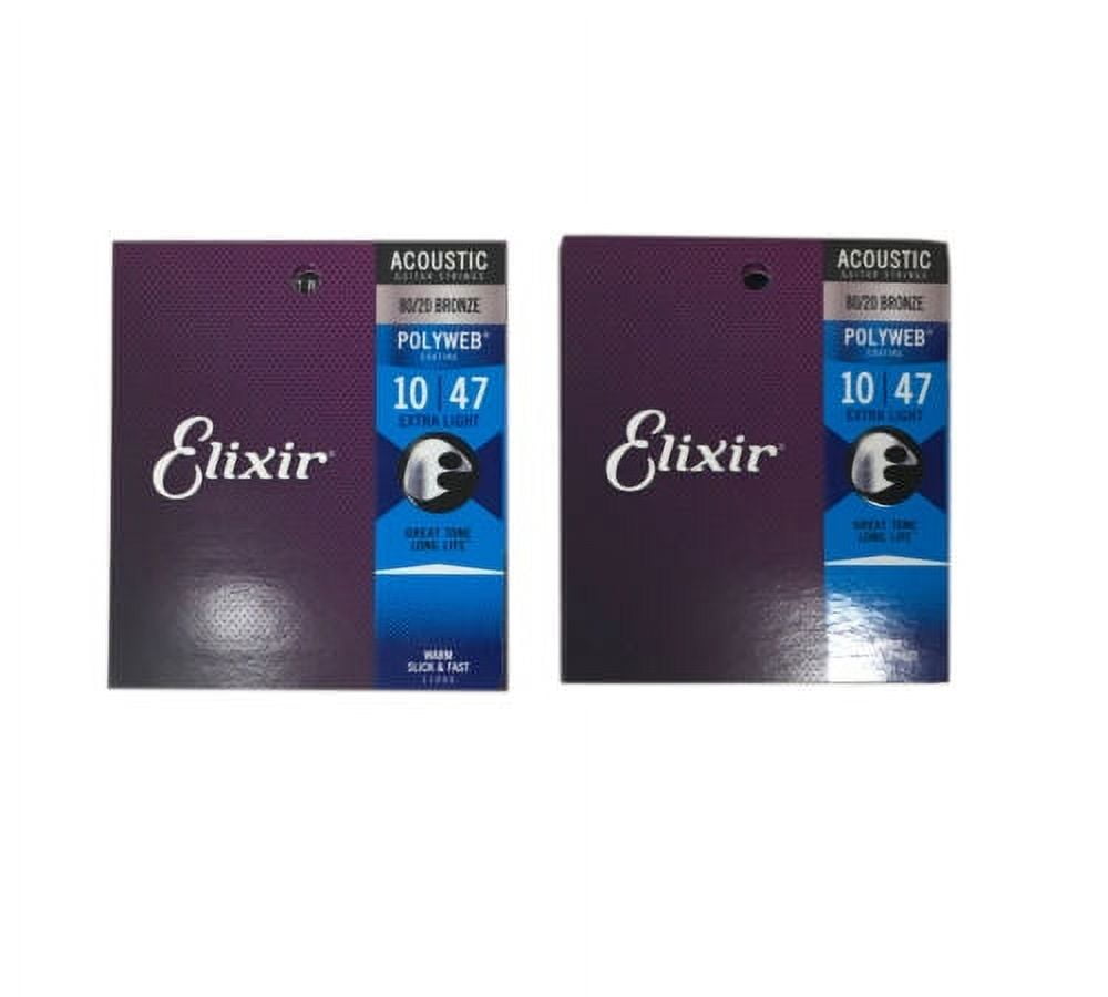 Elixir Guitar Strings 2-Pack Polyweb Extra Light 80/20 Bronze Acoustic ...