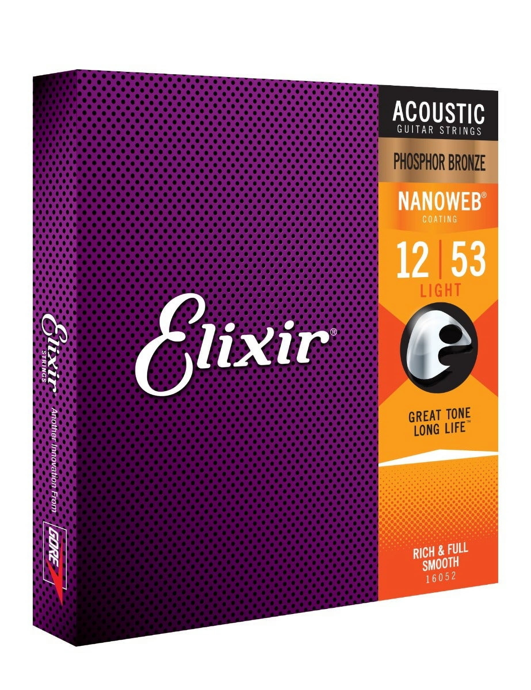 Elixir Strings Nanoweb Phosphor Bronze Light Gauge Acoustic Strings ...