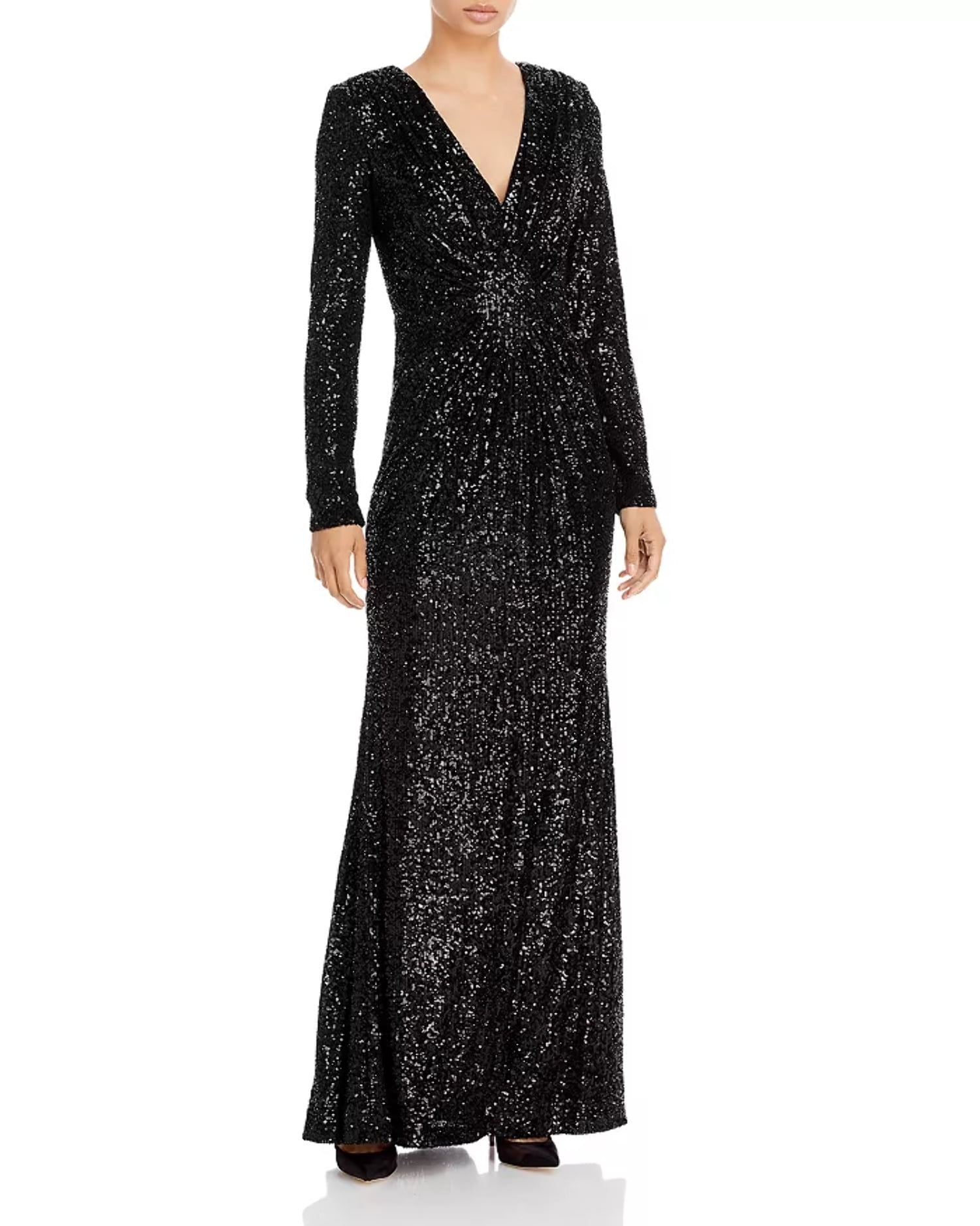 Eliza J Long Sleeve V Neck Sequin Gown - Walmart.com