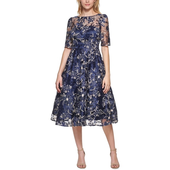 Eliza J Womens Illusion Yoke Knee-Length Fit & Flare Dress - Walmart.com