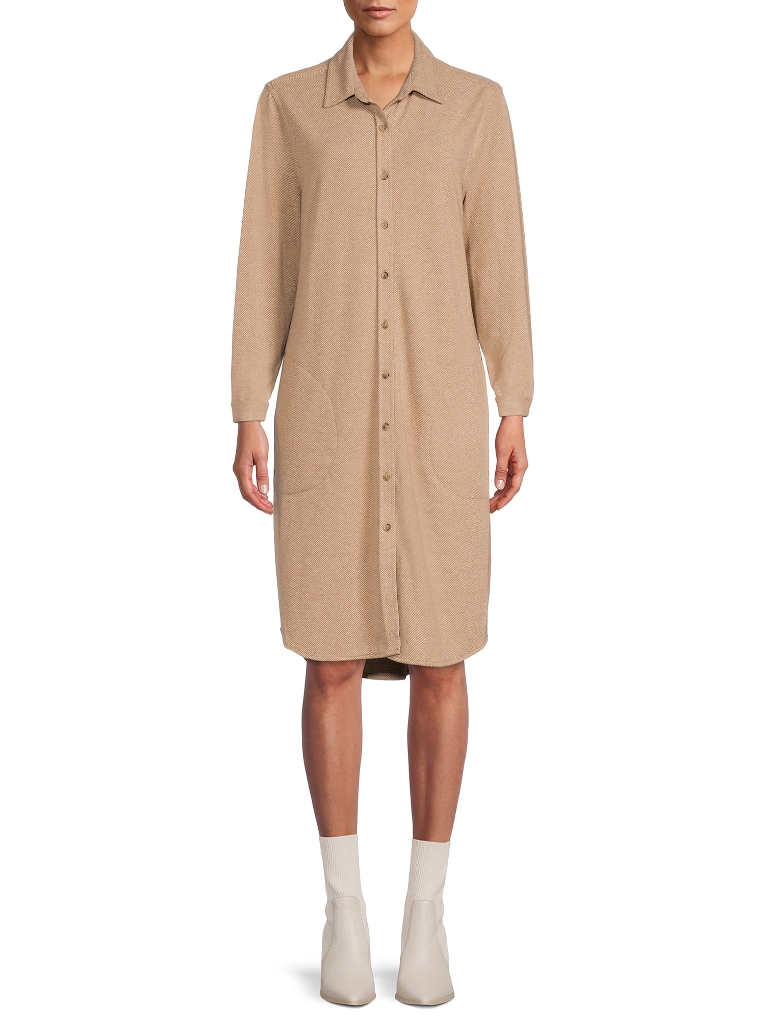 Eliza Long Solid Button Down Dress - Walmart.com