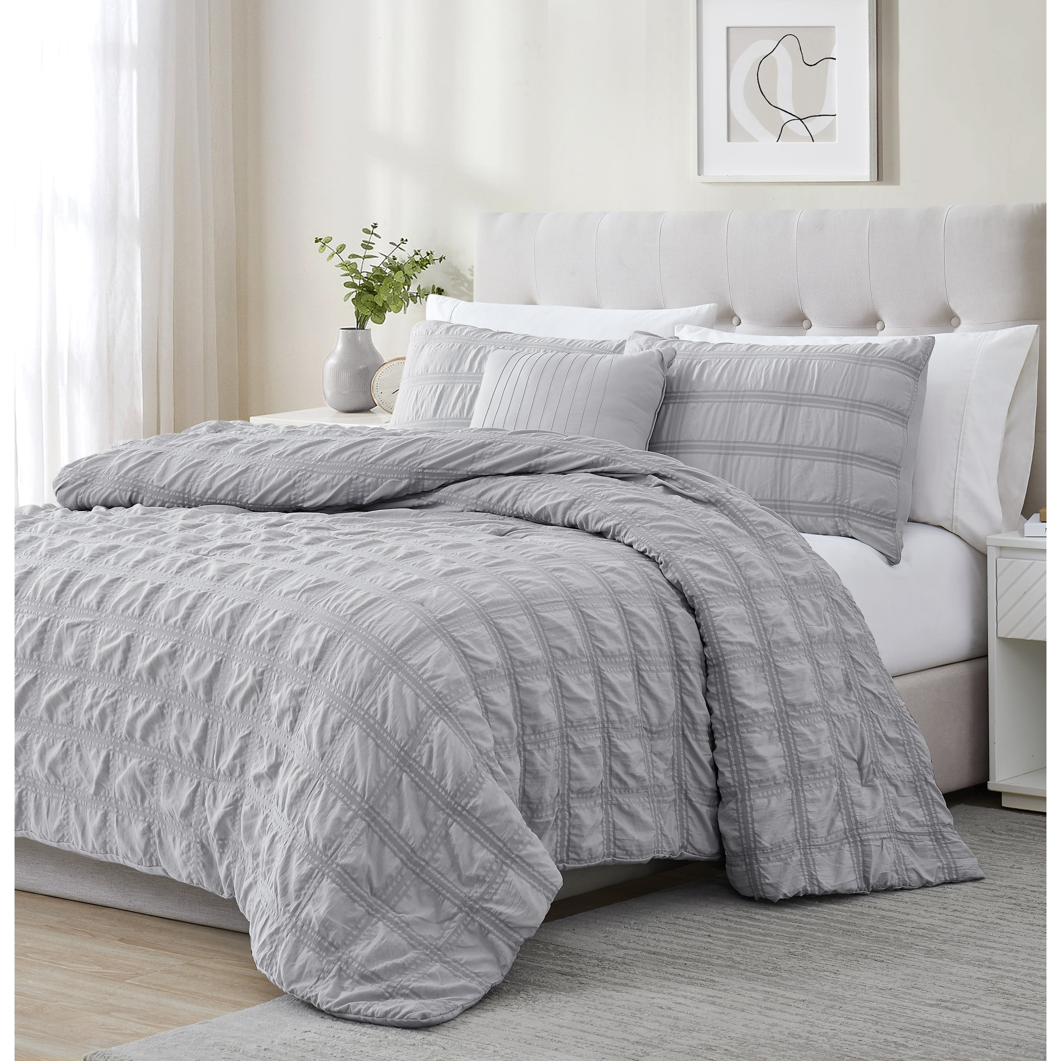 Eliza Seersucker Comforter Set Grey - King - Walmart.com