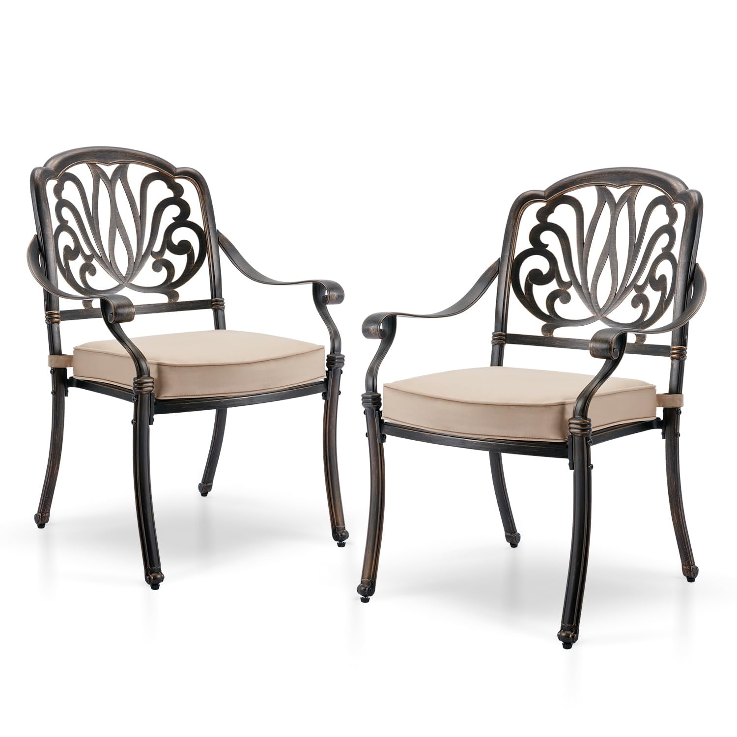 Elizabeth Outdoor Cast Aluminum Patio Dining Chairs Set, Weather ...