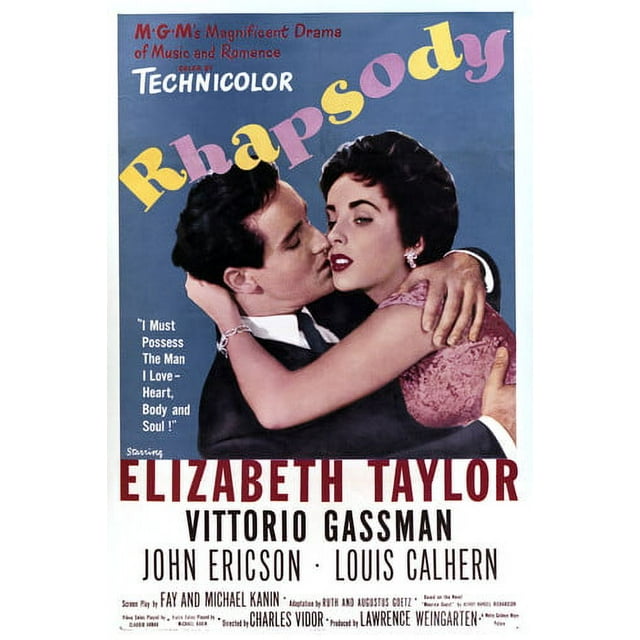 Elizabeth Taylor and Vittorio Gassman in Rhapsody 24x36 Poster ...