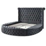 Maklaine King Size Contemporary Tufted Velvet Upholstered Round Storage ...