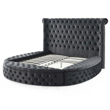 Maklaine King Size Contemporary Tufted Velvet Upholstered Round Storage ...