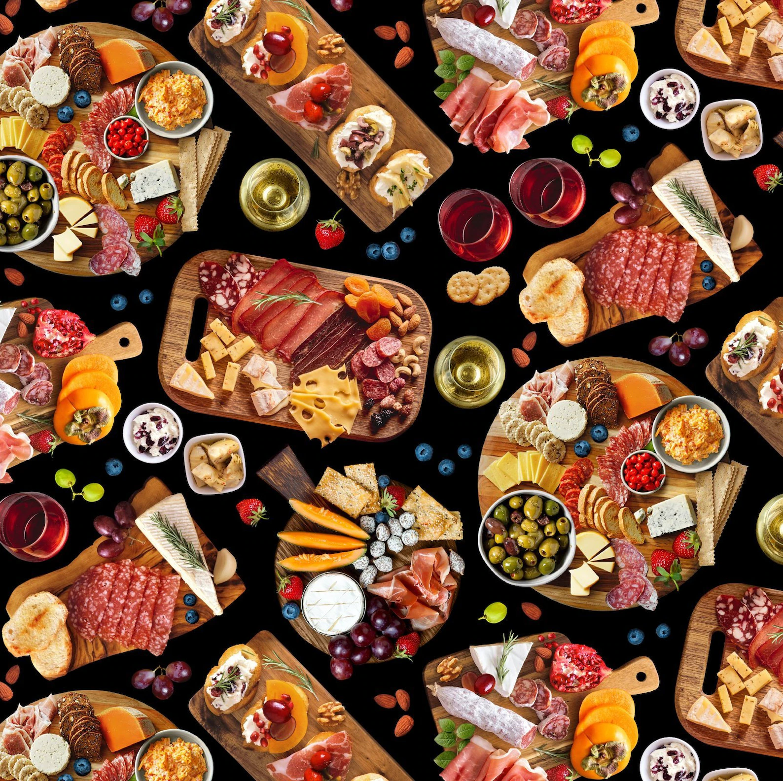 Elizabeth's Studio Favorite Foods 682 Black Charcuterie 100% Fabric ...