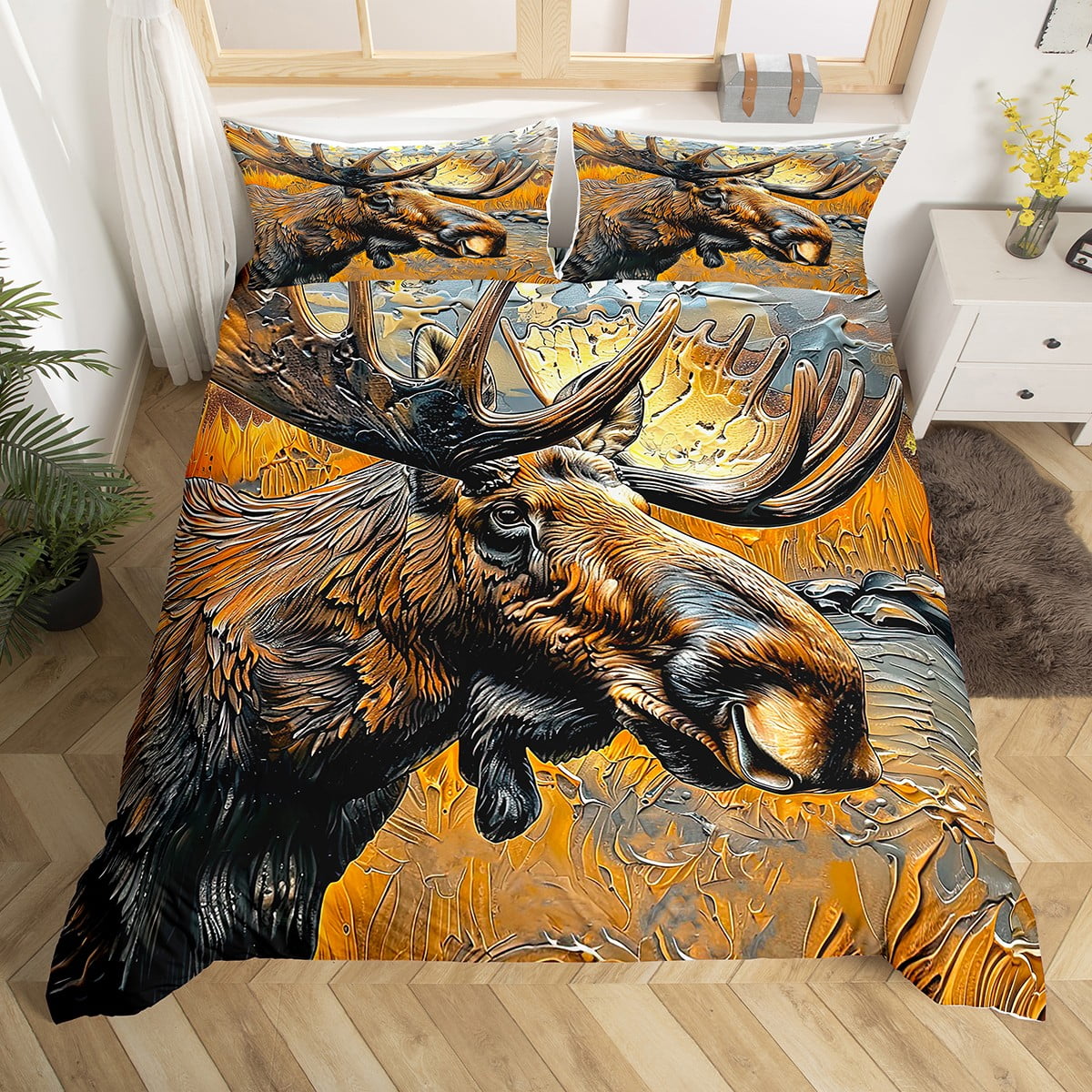 Elk Bedding Set Deer Hunting Duvet Cover Queen Size Animal Rustic ...