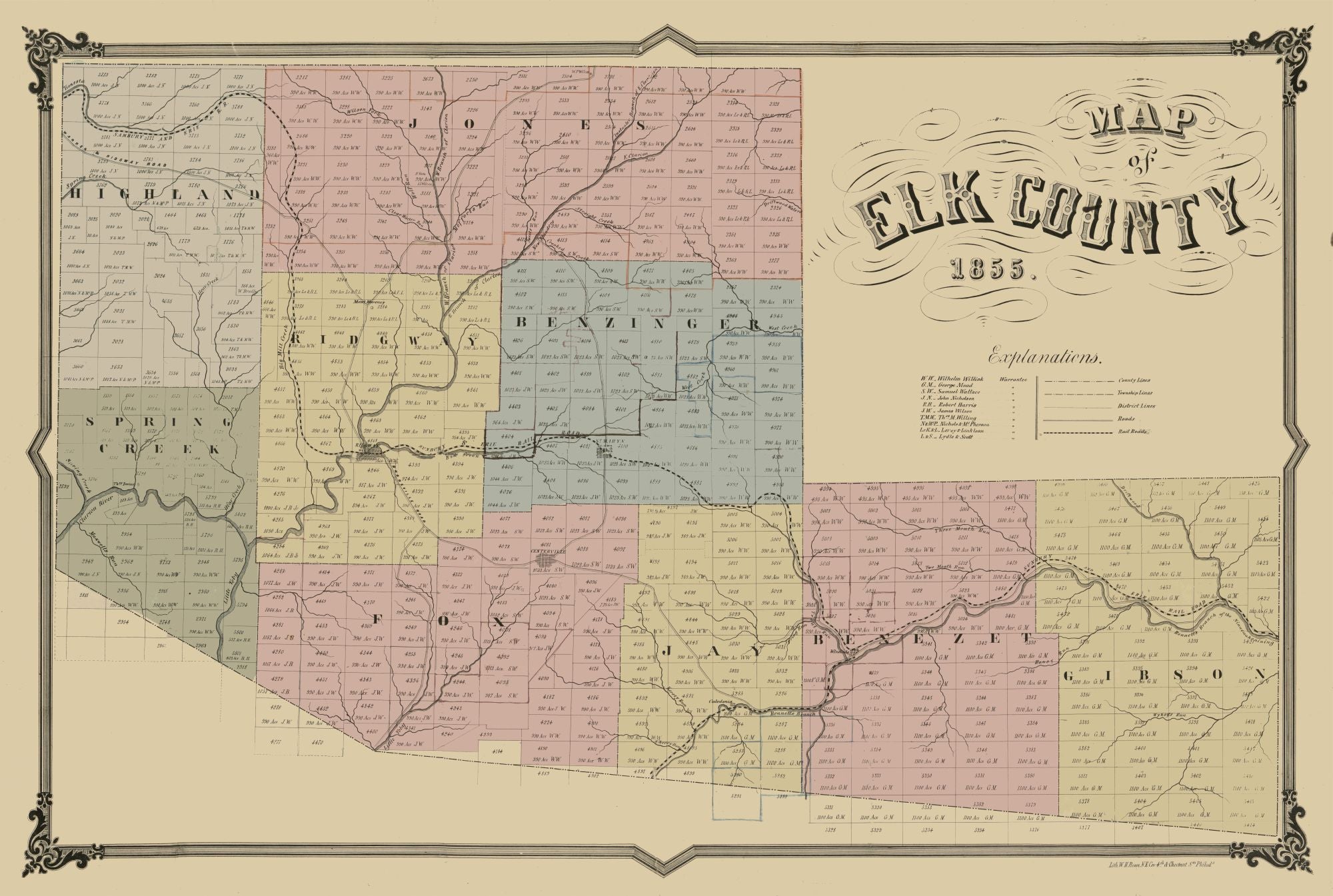 Historic County Map - Elk County Pennsylvania - Philed 1855 - 34.21 x ...