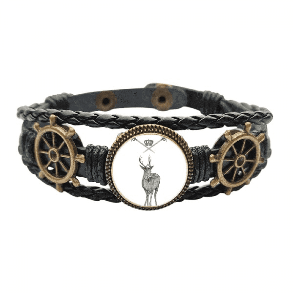 Elk Crown Animal Baroque Style Leather Braided Ocean Bracelet Wristband ...