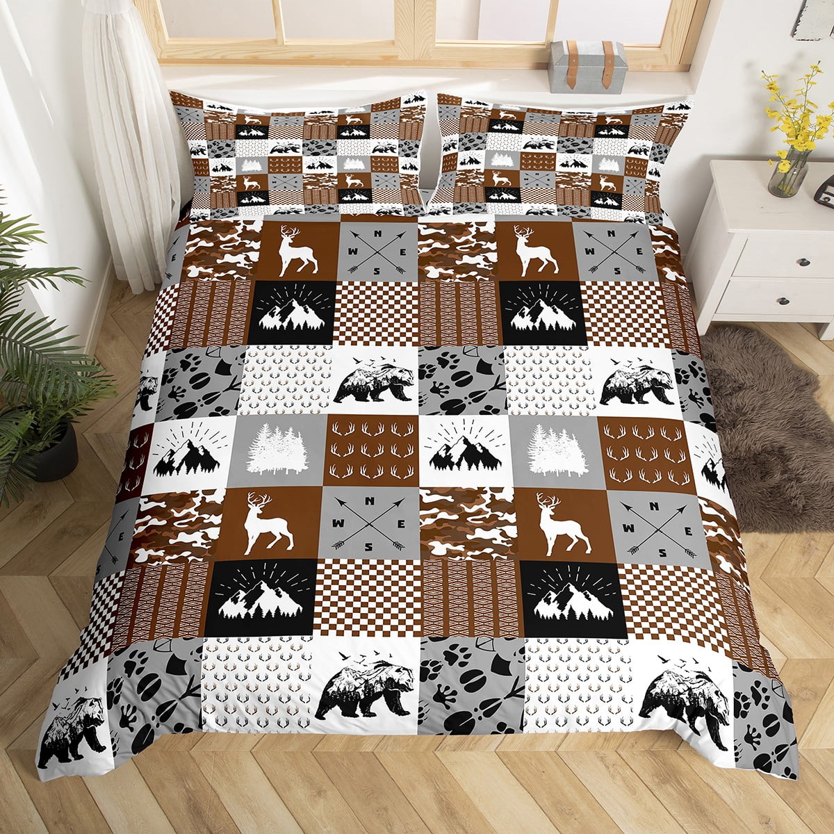 Elk Deer Bear Duvet Cover King Brown Camouflage Comforter Cover for ...