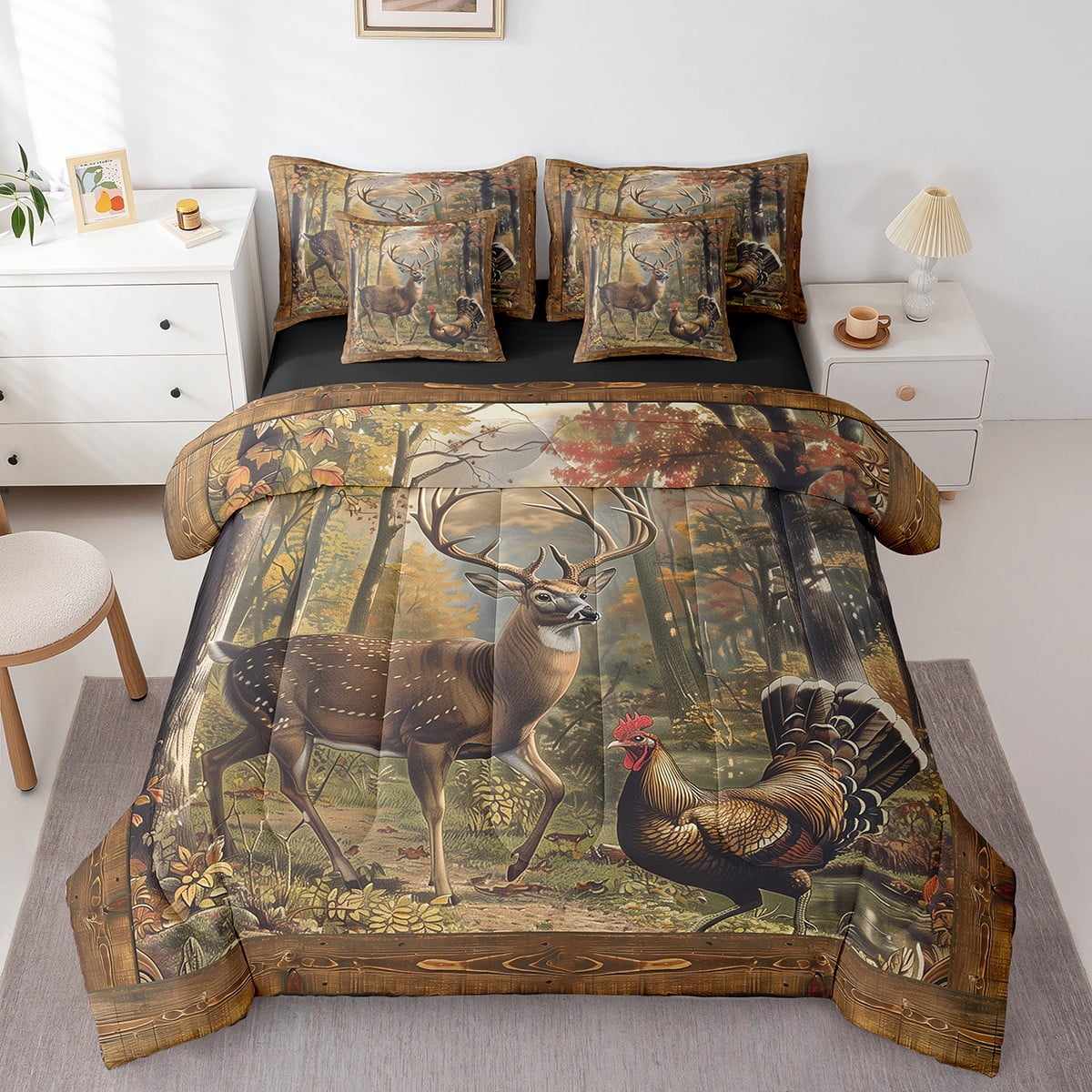 Elk Deer Bed in a Bag 7 Piece for Adult Women Western Farmhouse Bedding ...