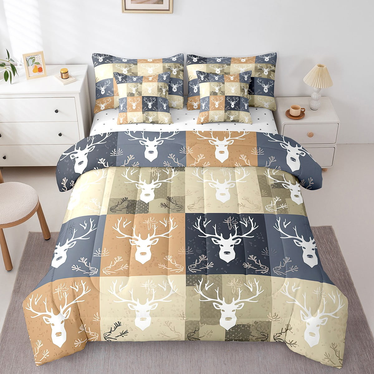 Elk Deer Bed in a Bag Full 7 Pieces - Full Size Comforter Set,Woodland ...