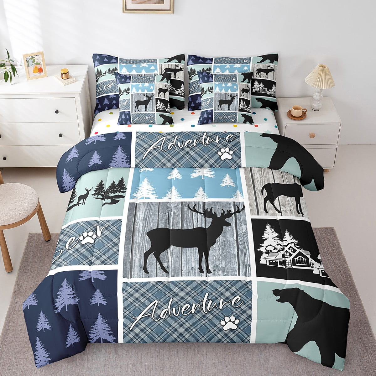 Elk Deer Bed in a Bag Queen Comforter Set 7 Piece,Rustic Lodge Cabin ...