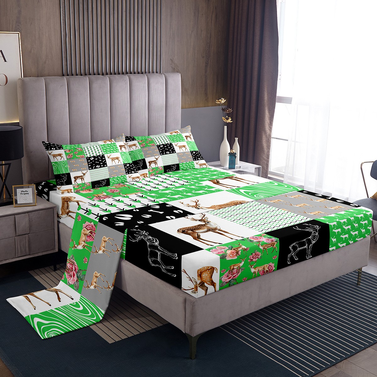 Elk Deer Bed Sheets Set Woodland Animals Sheets,Jungle Wildlife Moose ...