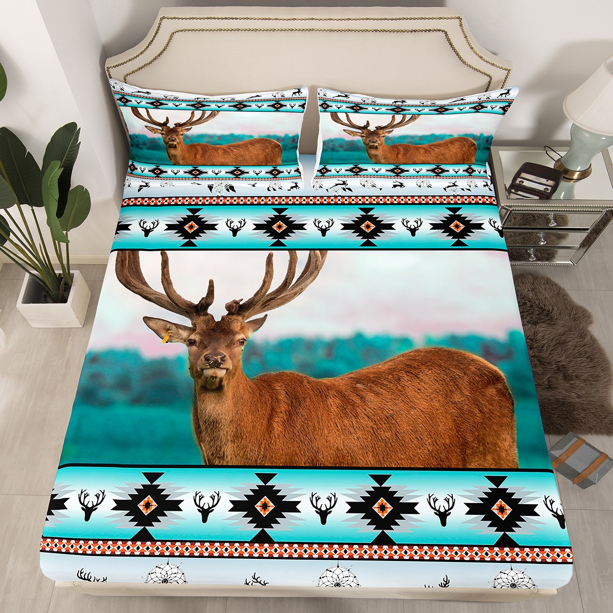 Elk Deer Bed Sheets Arrow Aztec Bedding Set,African Dream Catchers ...