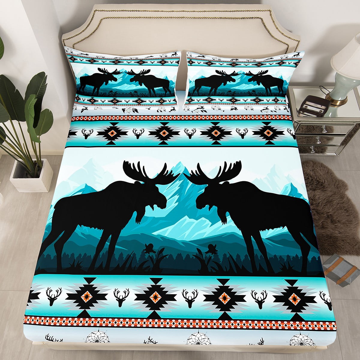 Elk Deer Bed Sheets Arrow Aztec Bedding Set,African Dream Catchers ...