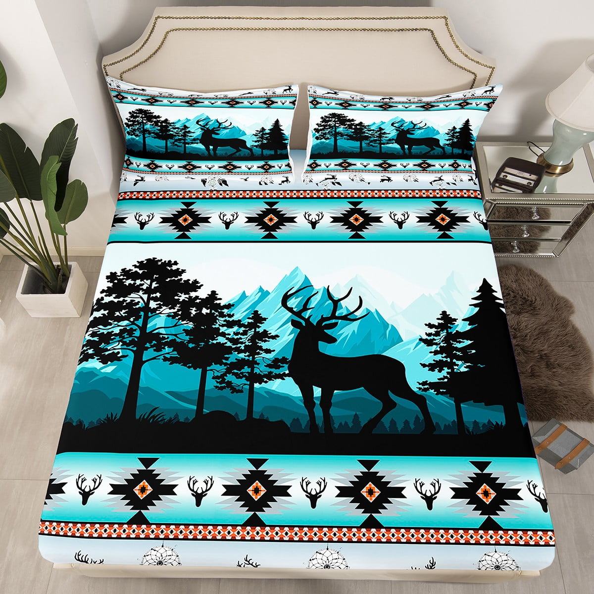 Elk Deer Bed Sheets Arrow Aztec Bedding Set,African Dream Catchers ...