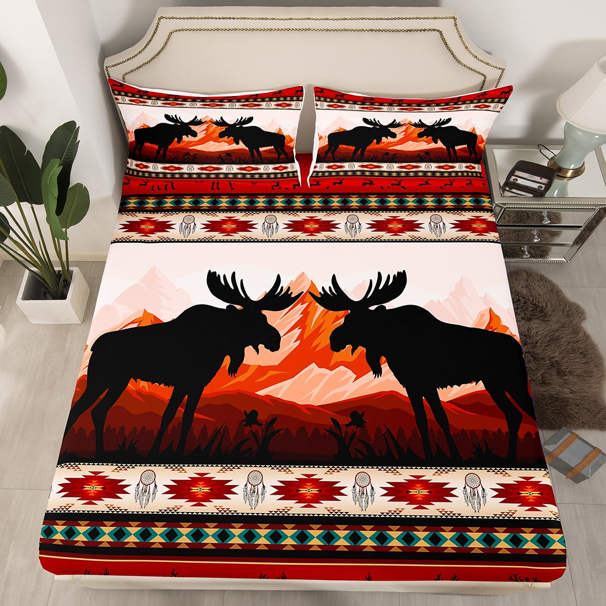 Elk Deer Bed Sheets Arrow Aztec Bedding Set,African Dream Catchers ...
