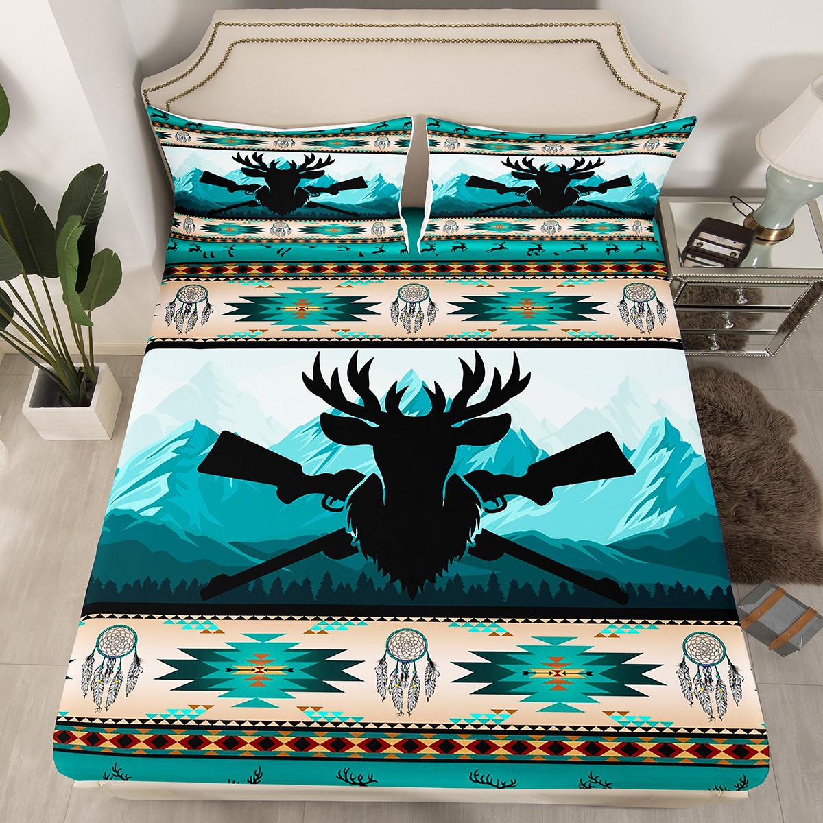 Elk Deer Bed Sheets Arrow Aztec Bedding Set,African Dream Catchers ...