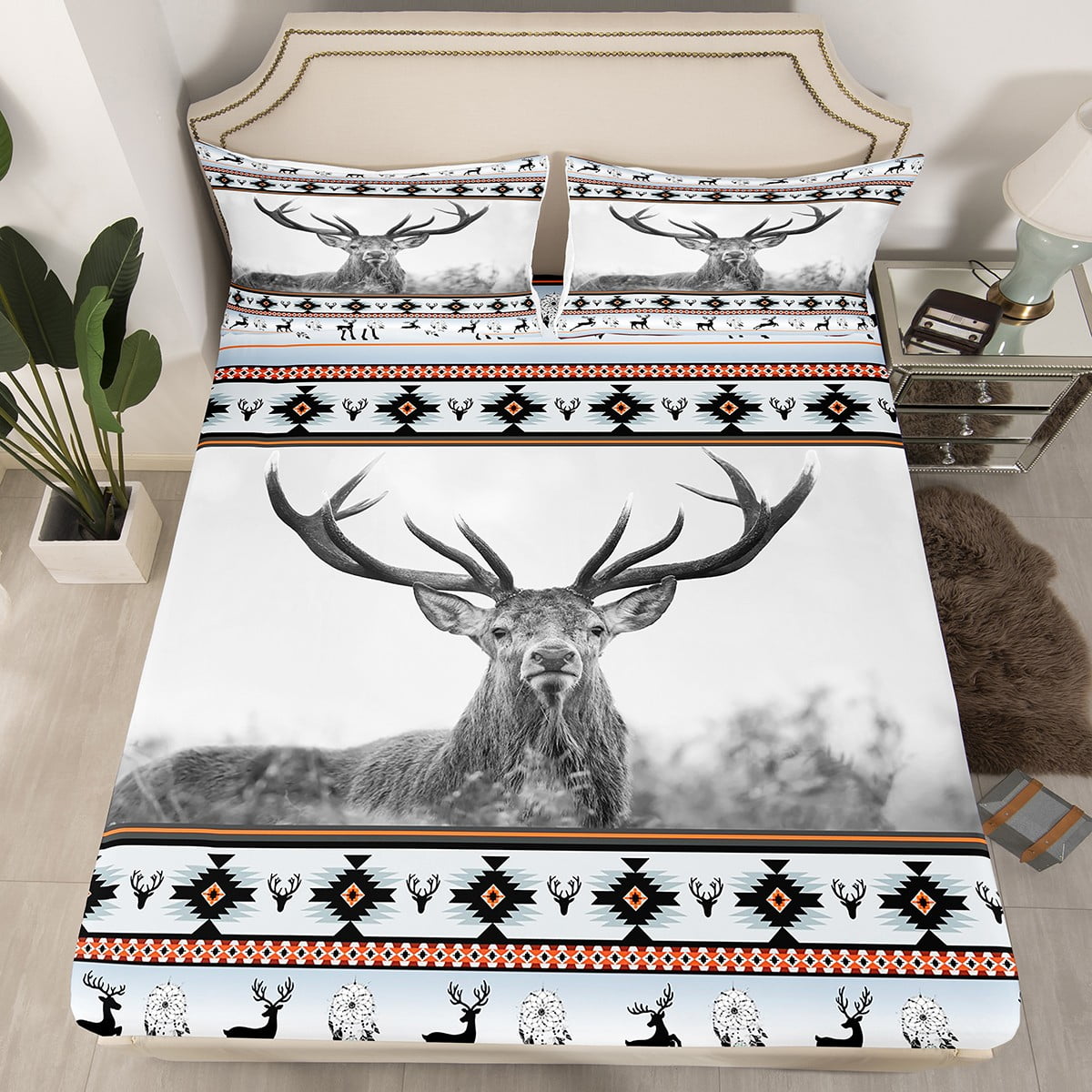 Elk Deer Bed Sheets Arrow Aztec Bedding Set,African Dream Catchers ...