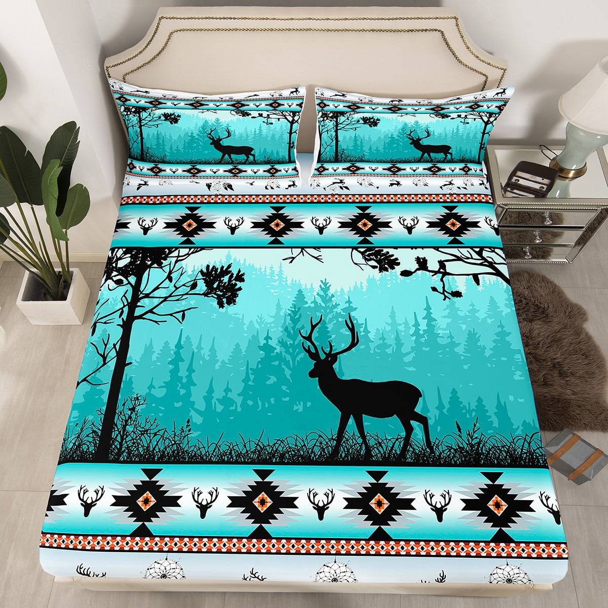 Elk Deer Bed Sheets Arrow Aztec Bedding Set,African Dream Catchers ...
