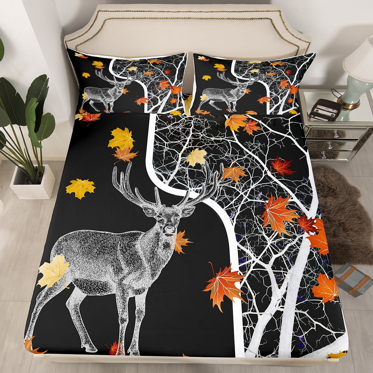 Elk Deer Bed Sheets Moose Reindeer Sheets for Teens,Woodland Wildlife ...