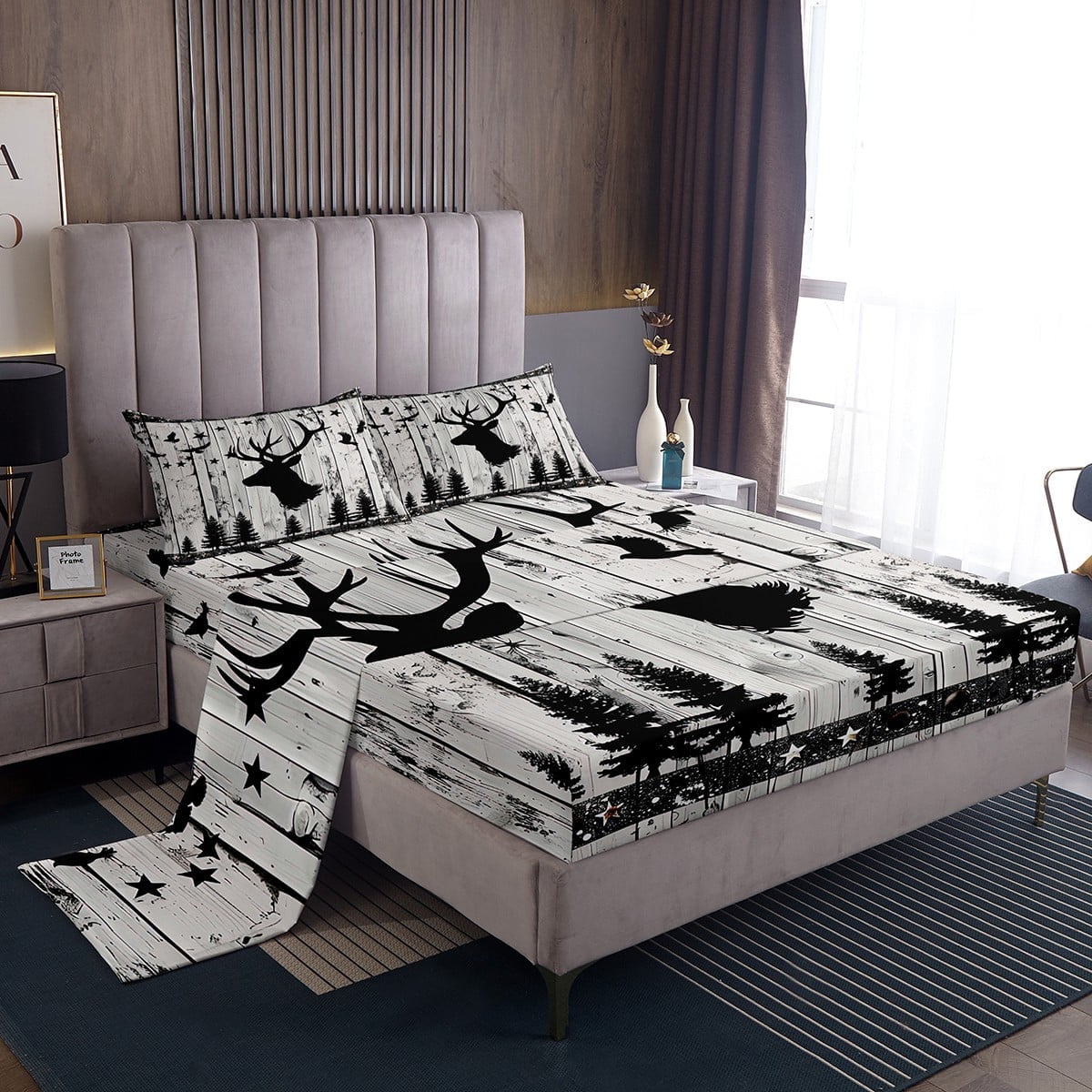 Elk Deer Bed Sheets Queen Western Texas Star Sheet Set,Moose Reindeer ...