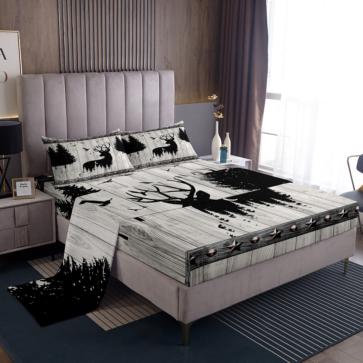 Elk Deer Bed Sheets Twin Western Texas Star Sheet Set,Moose Reindeer ...