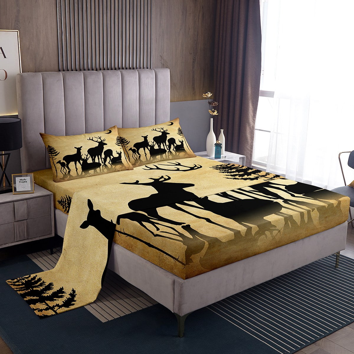 Elk Deer Bed Sheets Set King Wildlife Moose Sheet Set,Grunge Vintage ...