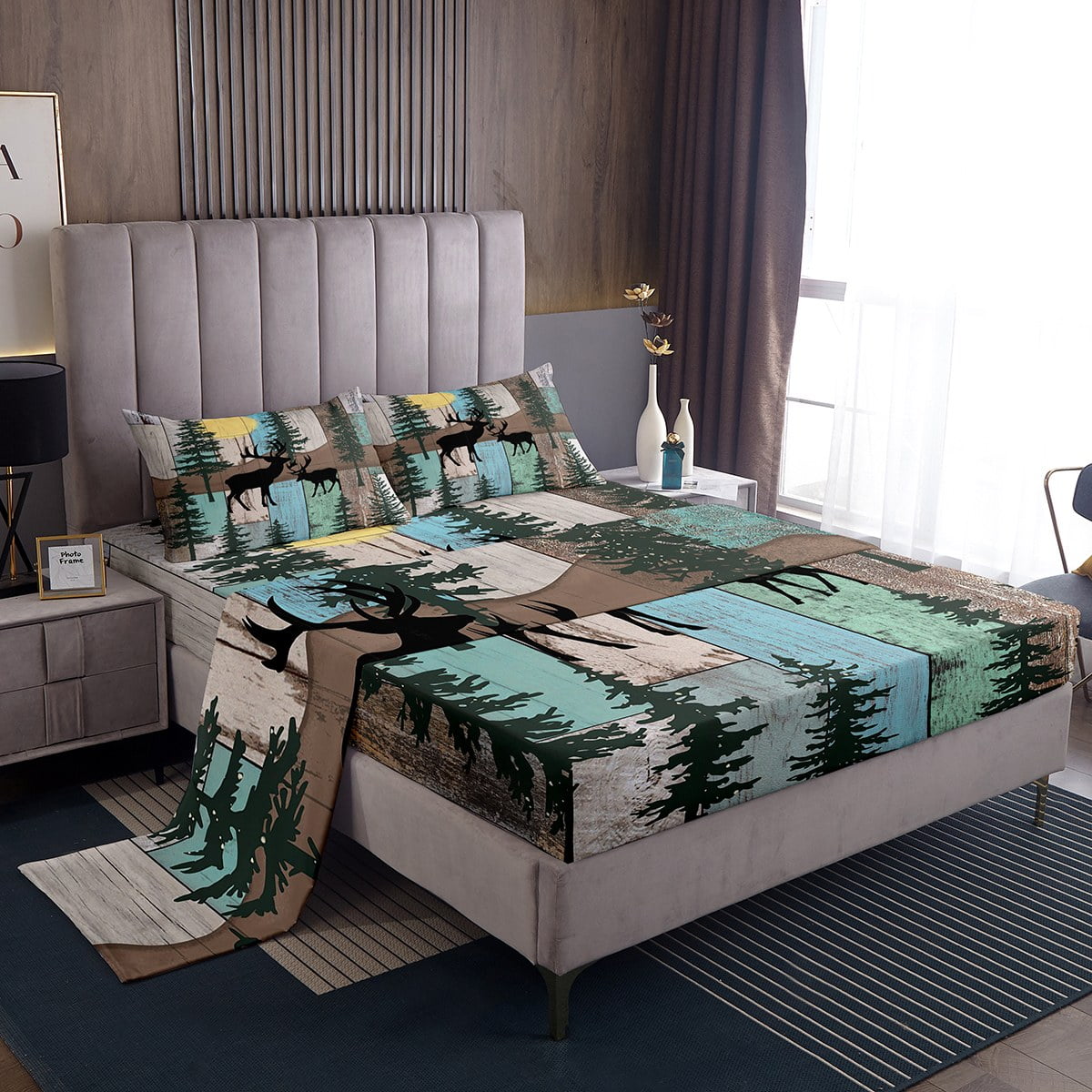 Elk Deer Bed Sheets Set Lodge Cabin Backdrop Full Sheet Set ,Christmas ...